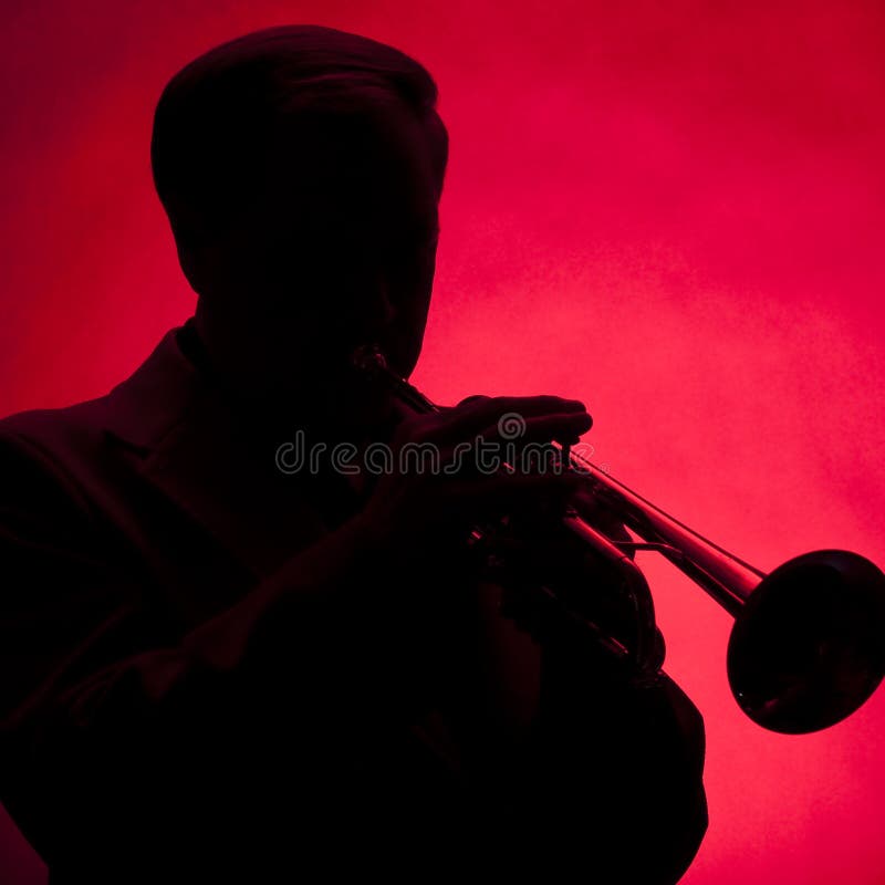 Trumpet Musician Silhouette on Blue Stock Photo - Image of coronet ...