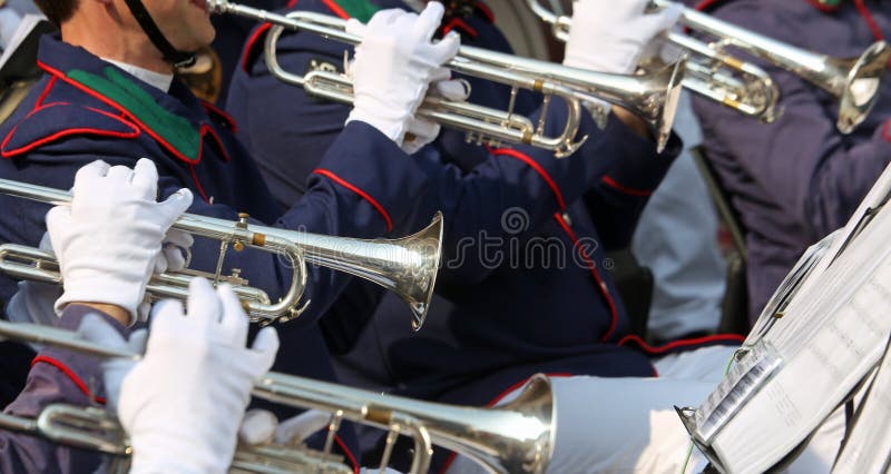 Trumpet Player during an Outdoor Concert of a Brass Band Stock Image ...
