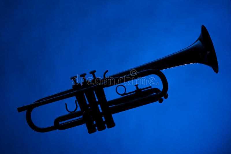 Trumpet Musician Silhouette on Blue Stock Photo - Image of coronet ...