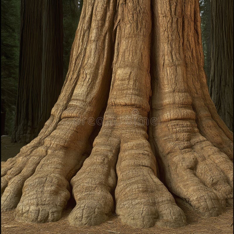 The Trunk of an Ancient Giant Sequoia Tree is Shown in Detail, with Its ...