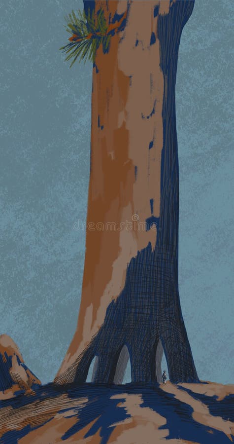 The Trunk of a Tall Tree and Small Men Stock Illustration ...