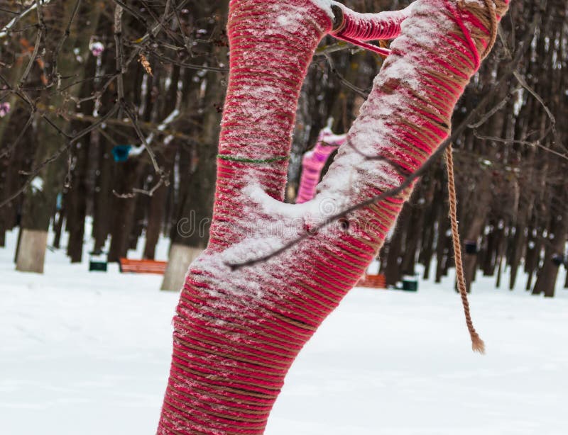 The Trunk of the Tree is Decorated with Red Thread. the Decor of the ...