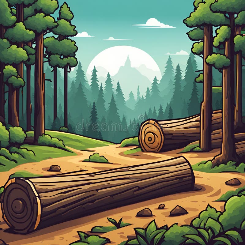 Trunks of Cut Trees at a Logging Site Stock Illustration - Illustration ...