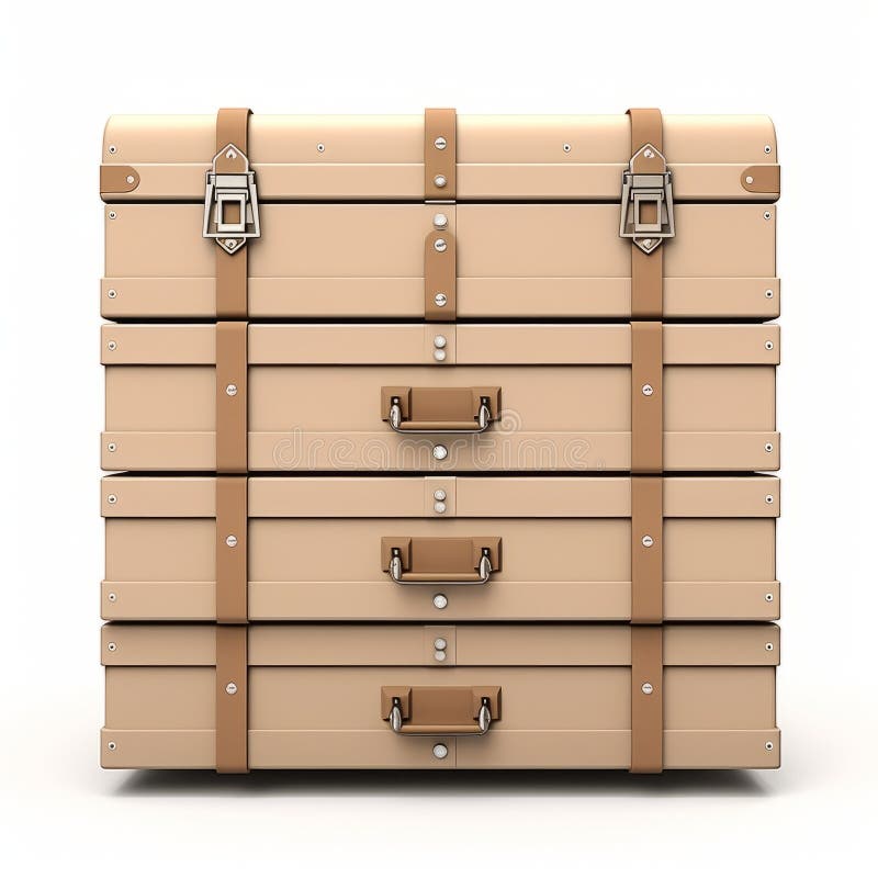 Isolated Tan Trunks Precise Detailing in Chest of Drawers 3d Render ...