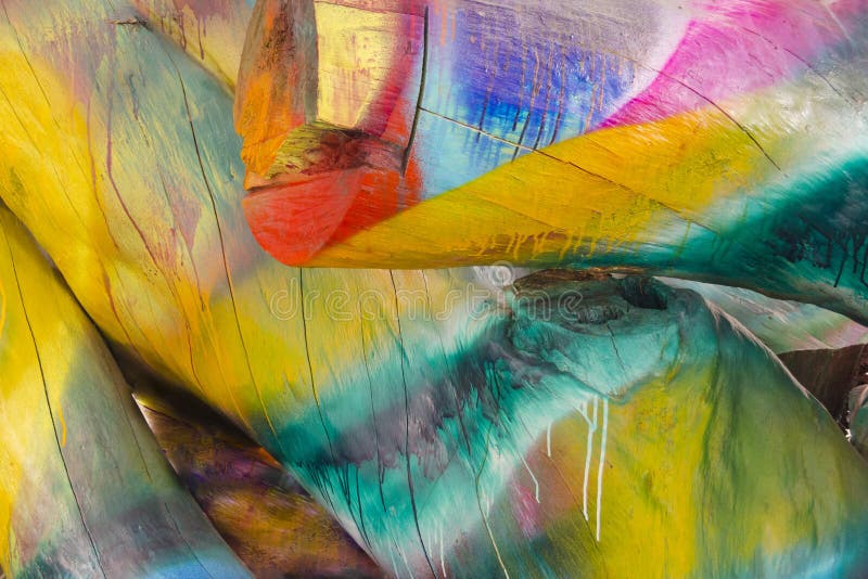 Trunks of Trees are Painted with Dye of Different Colors Stock Image ...