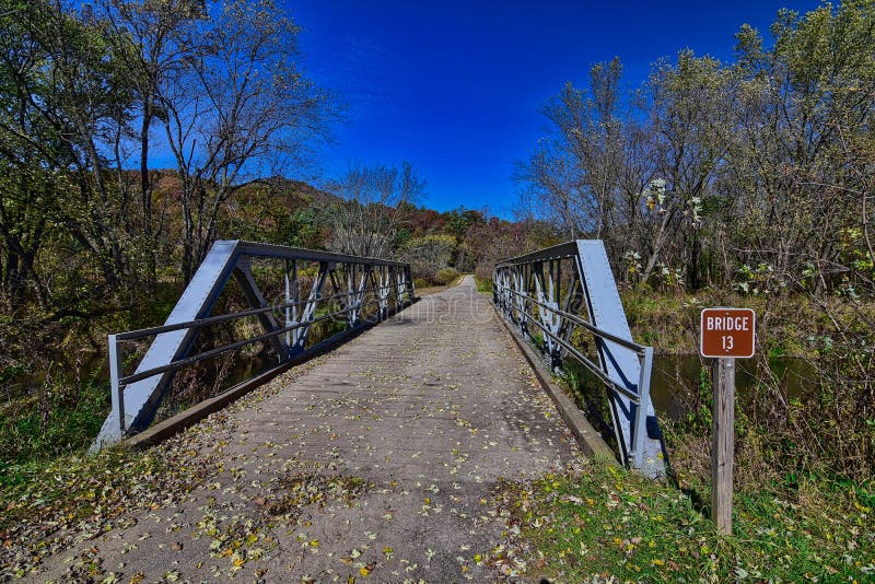 Truss Bridge during Fall Colors Over the Kickapoo River Near Lafarge at ...