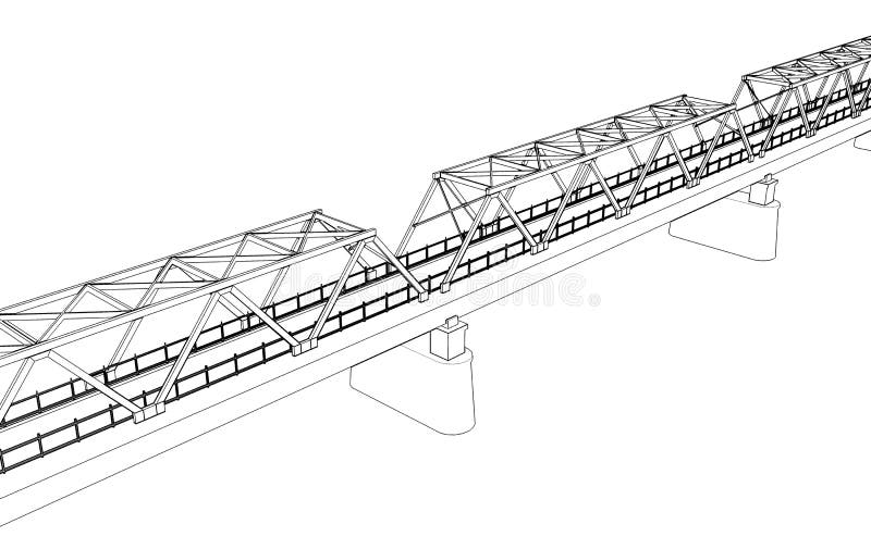 Modern Truss Bridge Model. Outline Frame Model on White Stock ...