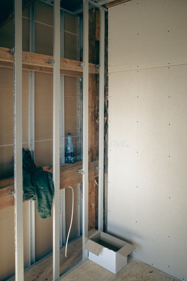 Trusses are Covered with Drywall Stock Photo - Image of ladder, gypsum ...