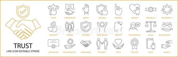 Trust Icons Set in Line Style. Stock Vector - Illustration of care ...