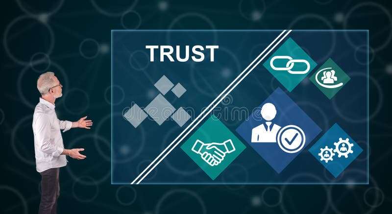 A Trust Concept Explained by a Businessman on a Wall Screen Stock Image ...