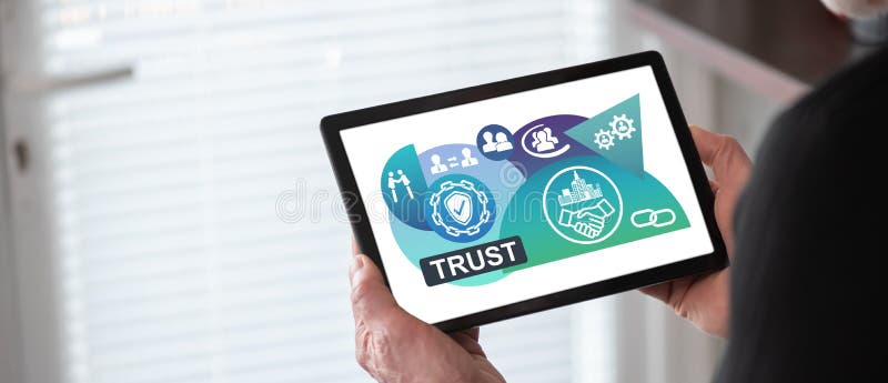 Trust concept on a tablet stock photo. Image of reliability - 261110780