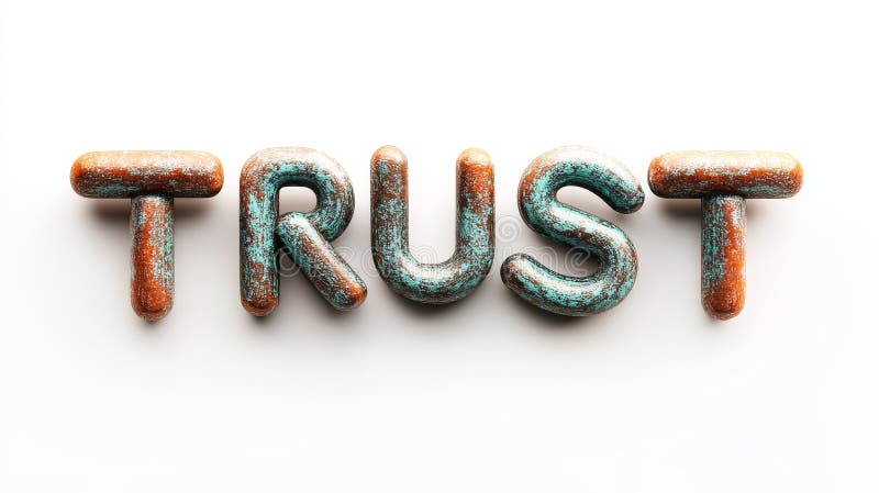 TRUST Lettering, Verdigris Effect Aged Copper Metallic Letters on White ...