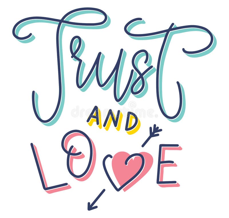 Trust and Love, Colored Vector Illustration with Hearts and Arrow ...