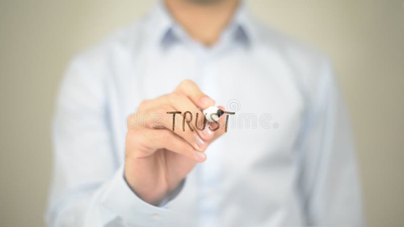 Trust, Man Writing on Transparent Screen Stock Photo - Image of ...