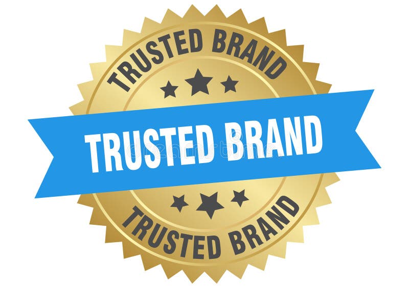 Trusted Brand. Trusted Brand Round Blue and Gold Label Isolated on ...