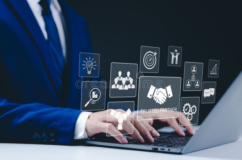 Trusted Partner and Collaboration Concept. Businessman Using a Laptop ...