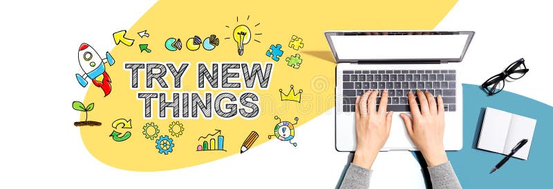 Try New Things with Person Using a Laptop Stock Illustration ...