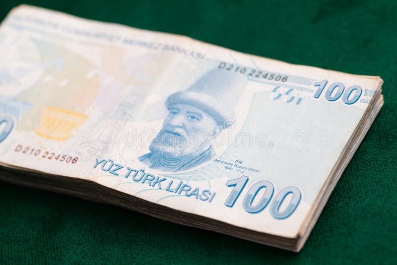 100 TRY - One Hundred Turkish Lira Banknotes Stack Back Stock Image ...