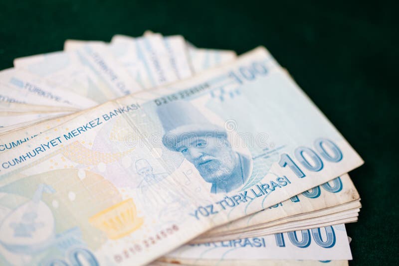 100 TRY - One Hundred Turkish Lira Banknotes Stack Front Top Stock ...
