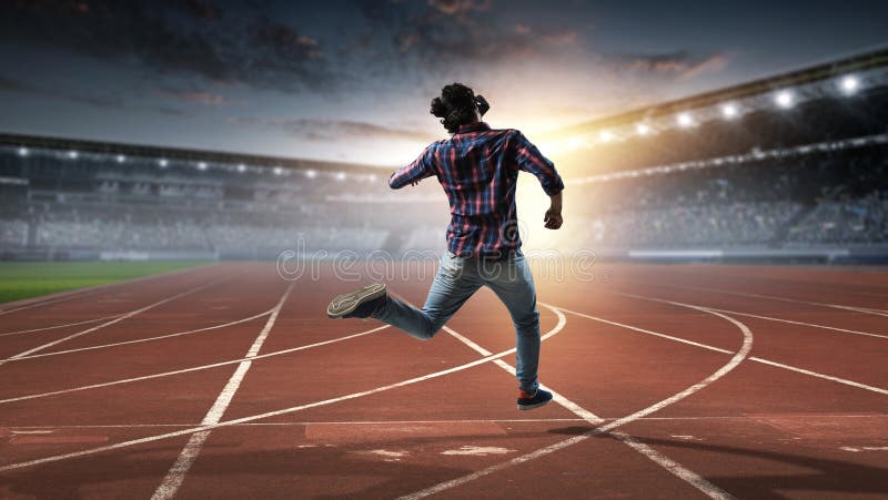 Try Virtual Reality. Mixed Media Stock Photo - Image of boss, sport ...