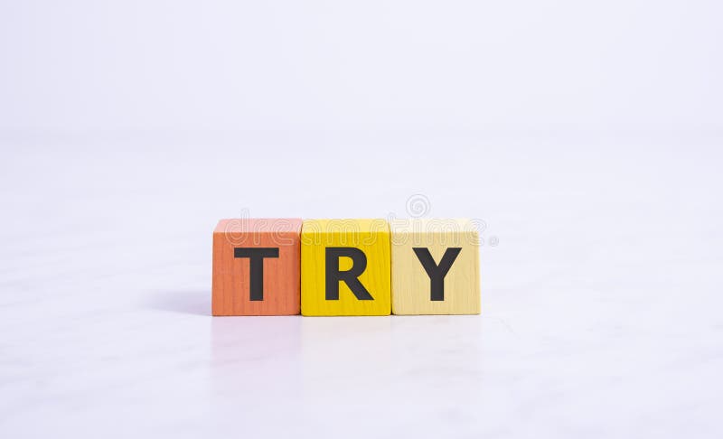Try Word in Wooden Blocks on White Background Stock Photo - Image of ...