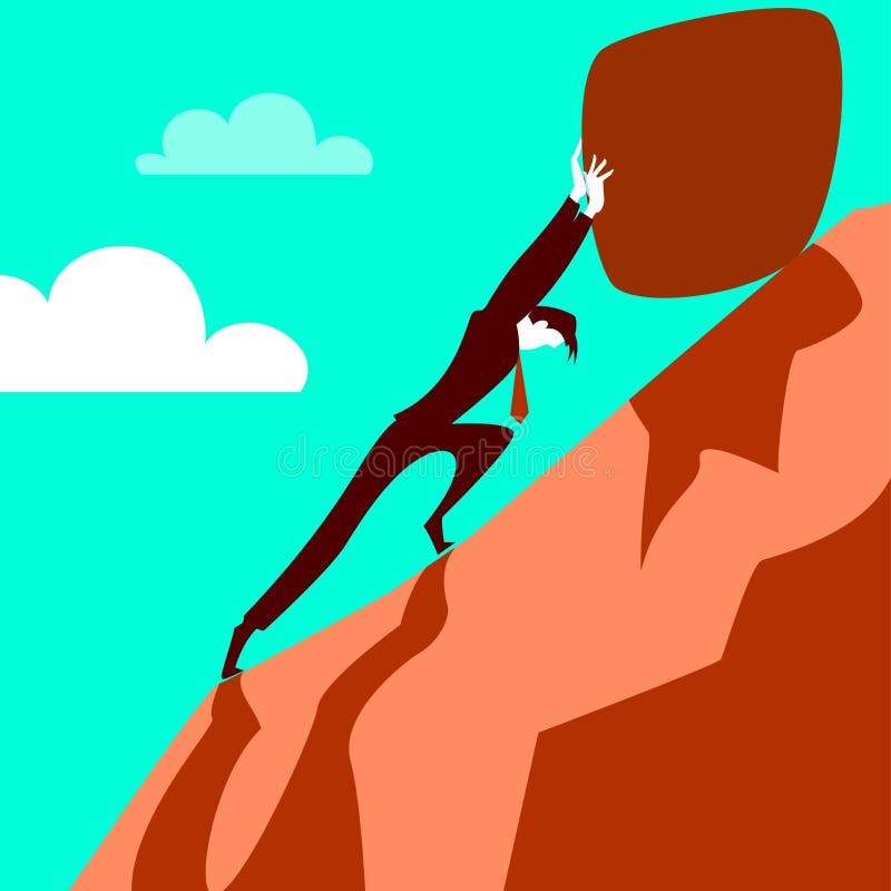 Trying To Pull the Stone Up the Hill Stock Vector - Illustration of ...