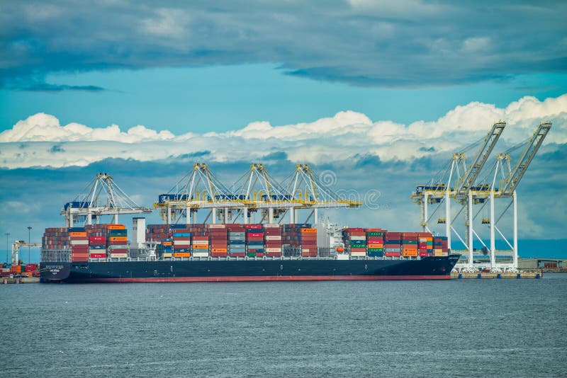 Tsawwassen, Canada - August 13, 2017: Cargo Ship with Containers in the ...