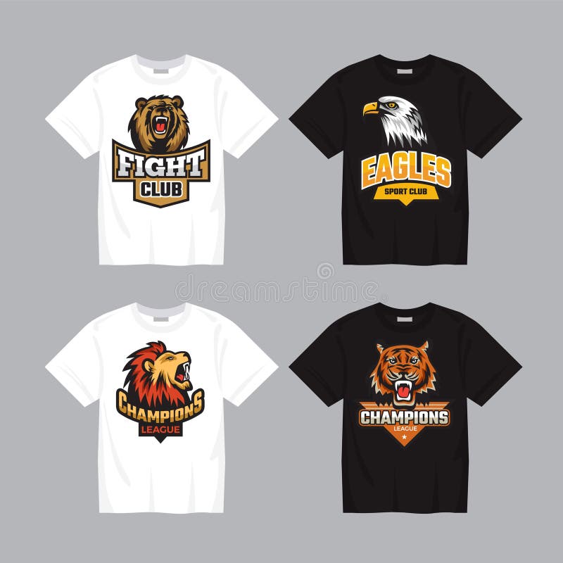 Tshirt Sport Club. Agressive Stylized Emblems with Animals Tiger Eagle ...