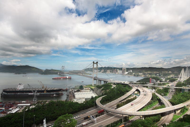Tsing Ma Bridge stock photo. Image of dynamic, city, road - 18430084