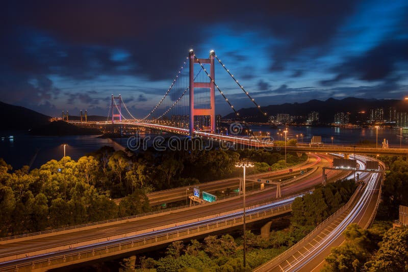 Tsing Ma Bridge in Hong Kong Stock Photo - Image of kong, view: 87833552