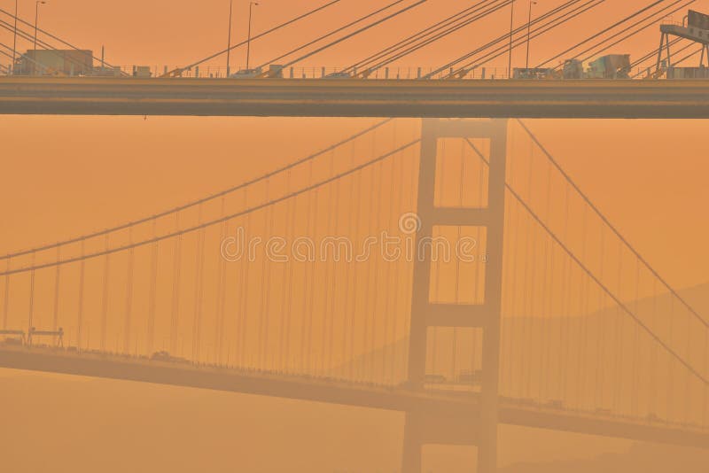 A Tsing Ma Bridge in Hong Kong Ma Wan Stock Photo - Image of water ...