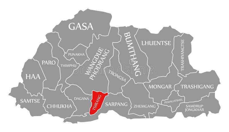 Tsirang Red Highlighted in Map of Bhutan Stock Illustration ...