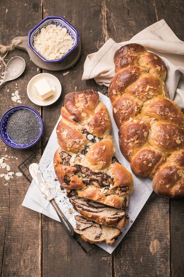 Tsoureki Braid, Greek Easter Sweet Bread, on Wood Stock Image - Image ...