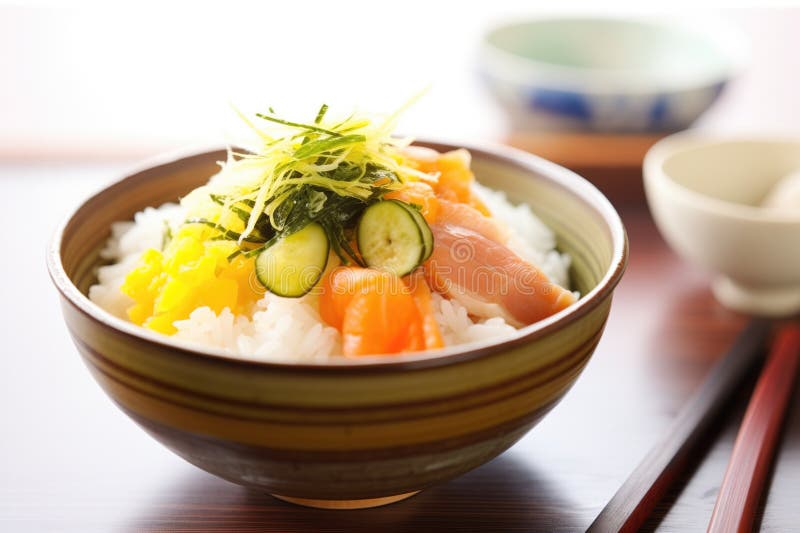Tsukemono As a Topping on Rice Bowl, Focus on Pickles Stock Photo ...