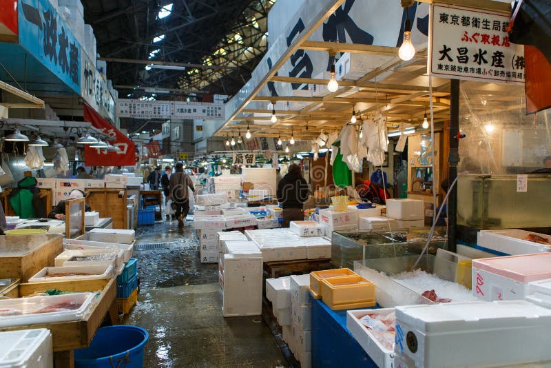 Tsukiji-Fischmarkt, Tokyo, Japan Redaktionelles Stockfotografie - Bild ...