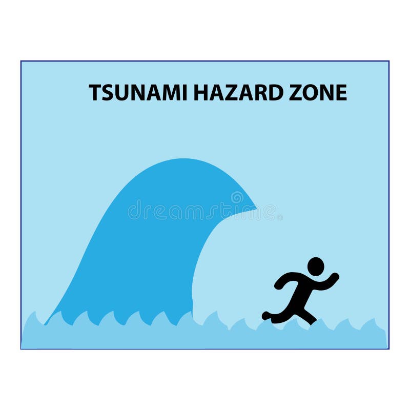 Tsunami Hazard Zone Sign with Big Wave and a Person Running Stock ...