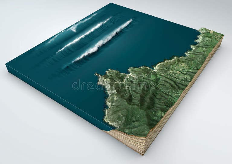Tsunami, Abnormal Wave, Wave Formation. 3d Split of a Ground Section ...