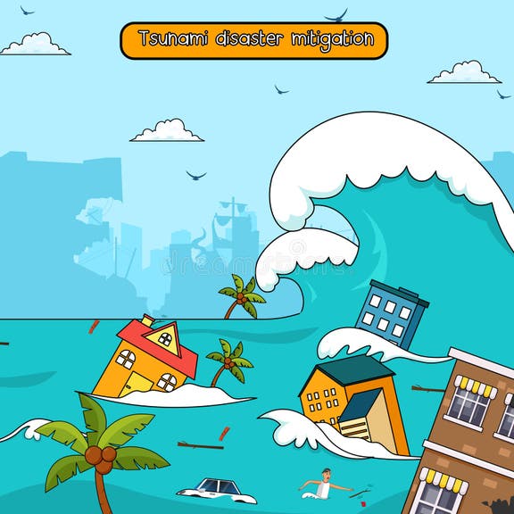 Tsunami Disaster Mitigation Stock Vector - Illustration of evacuation ...