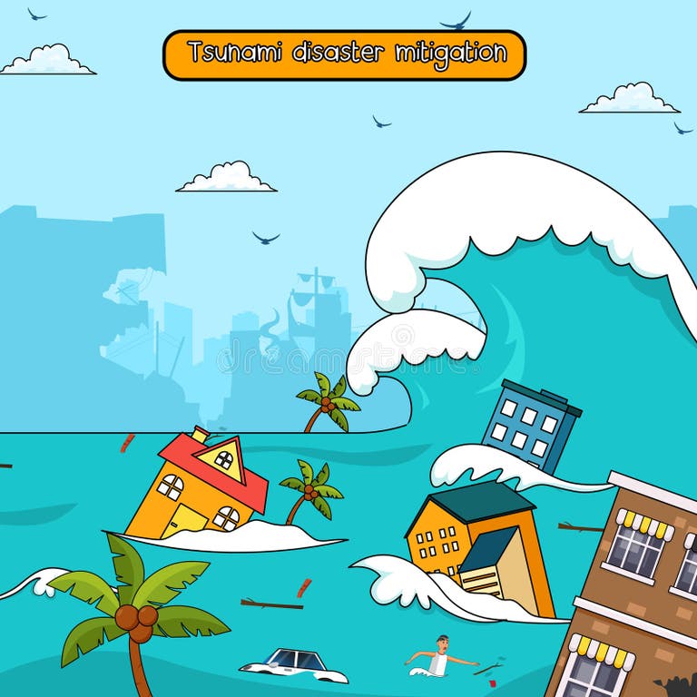 Tsunami Disaster Mitigation Stock Vector - Illustration of evacuation ...
