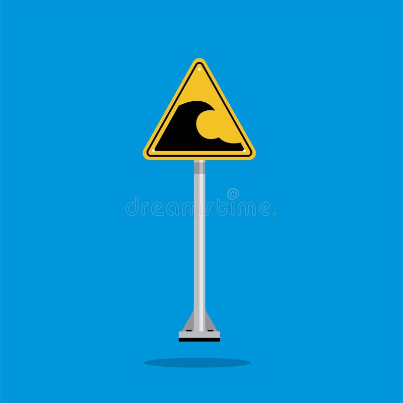 Tsunami Hazard Zone Warning Sign on Yellow Triangle Board Stock Vector ...