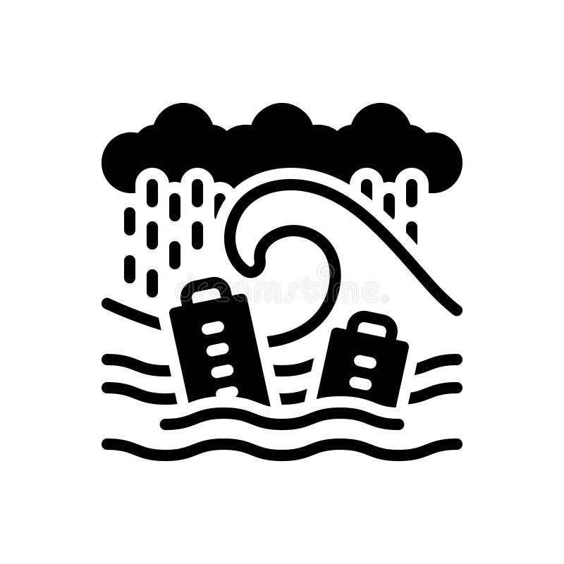Black Solid Icon for Tsunami, Sea Wave and Flood Stock Illustration ...