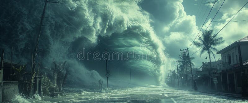 Tsunami Impact: a Massive Tsunami Wave Crashes Ashore, Engulfing ...
