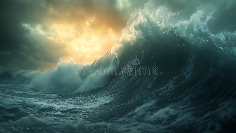 Tsunami Wave Crashing with Cinematic Morning Light. Generated Using AI ...