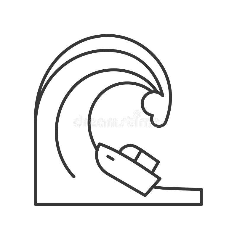 Tsunami Wave and Ship, Disaster Outline Icon Stock Vector ...