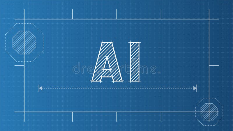 Artificial Intelligence Blog Post Image. Blueprint Style Typography ...