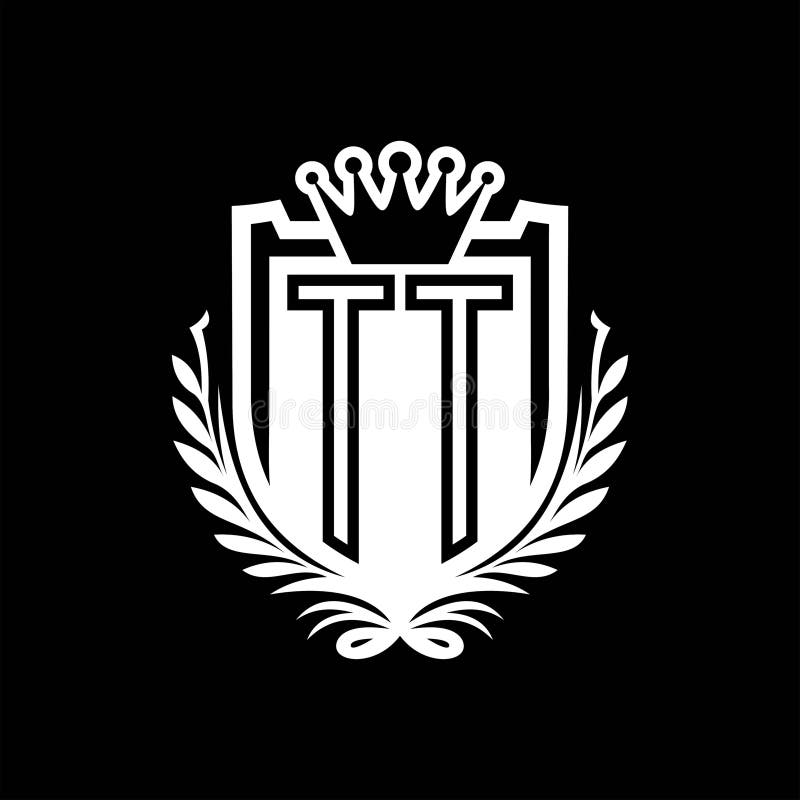TT Letter Logo Heraldic Shield Shape with Crown on Black Background ...