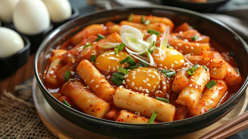 Tteokbokki Spicy Rice Cakes with Fish Cakes and Boiled Eggs Stock ...