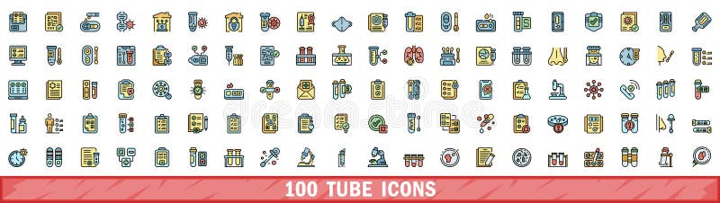 100 Tube Icons Set, Color Line Style Stock Vector - Illustration of ...