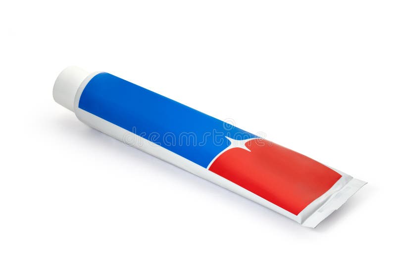 A Tube of Red and Blue Toothpaste and a Toothbrush on a White ...