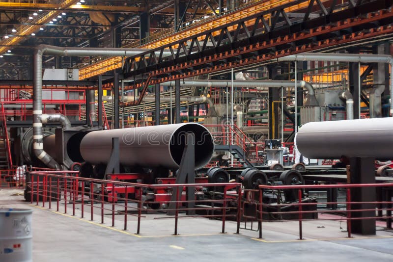 Tube Rolling Process at Manufacturing Plant. Closeup of Production ...